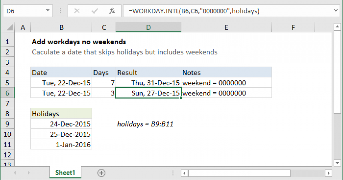 Add Workdays No Weekends Excel Formula Exceljet